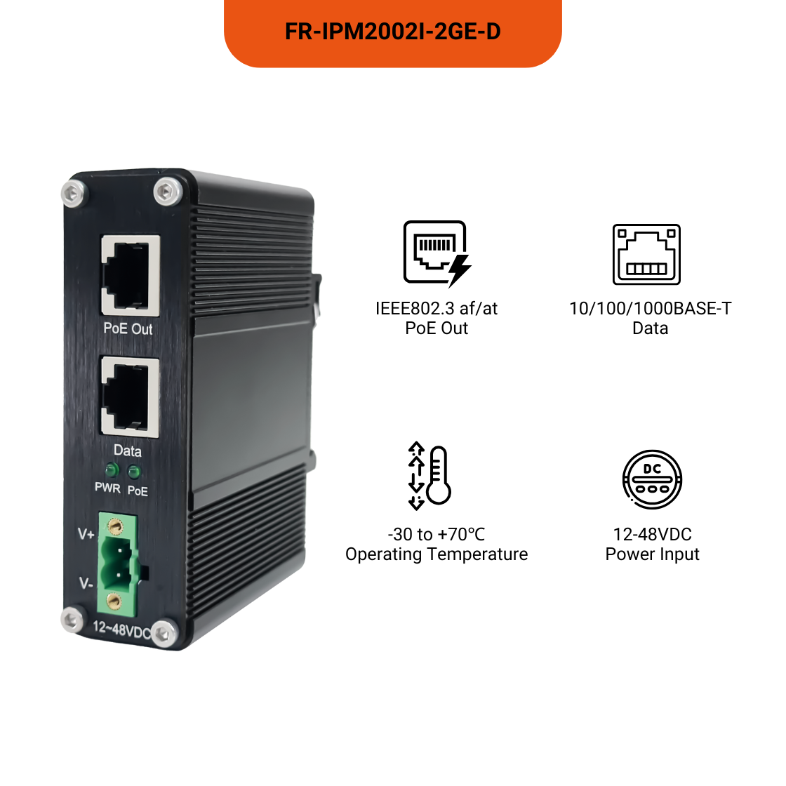 Βιομηχανικός εγχυτήρας IEEE 802.3at Gigabit Power over Ethernet Plus